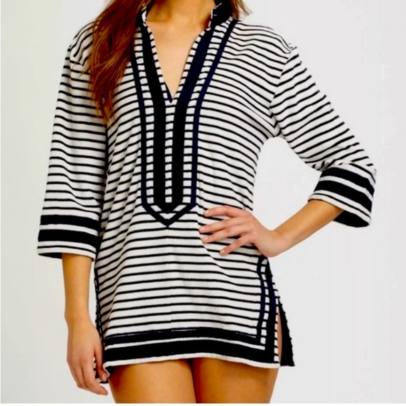 Tory Burch | Swim | Tory Burch Terry Stripe Tunic Suit Coverup Navy ...